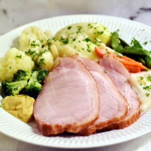 Glaseret hamburgerryg | Hent opskrift her med forskelligt tilbehør