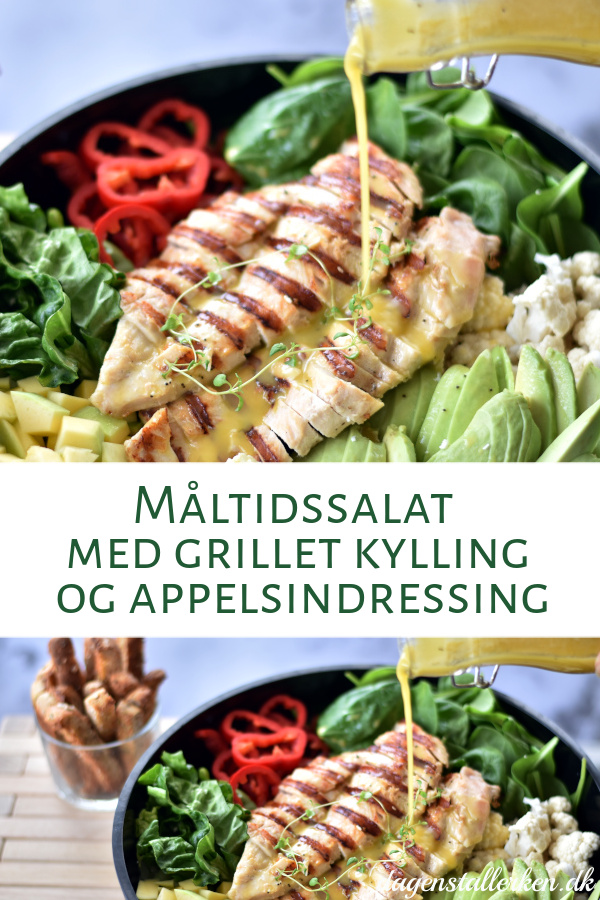Sprød salat med grillet kylling og appelsindressing | Lækker måltidssalat